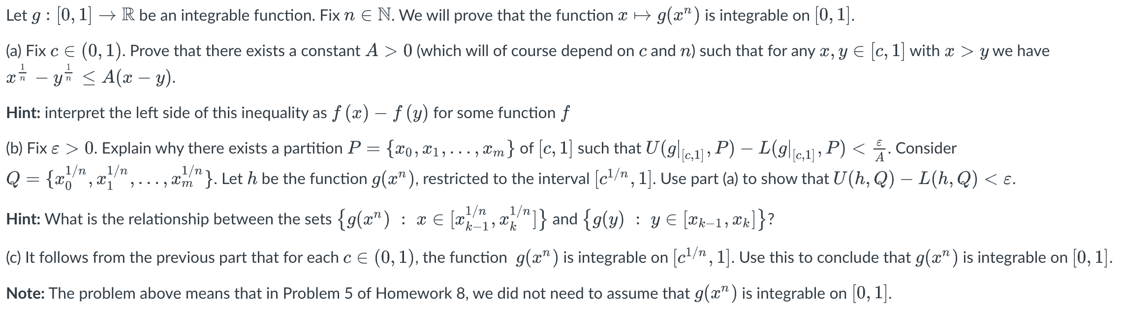 Solved Let g:[0,1]→R ﻿be an integrable function. Fix ninN. | Chegg.com