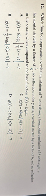 Solved Which function represents a vertical translation of 7 | Chegg.com