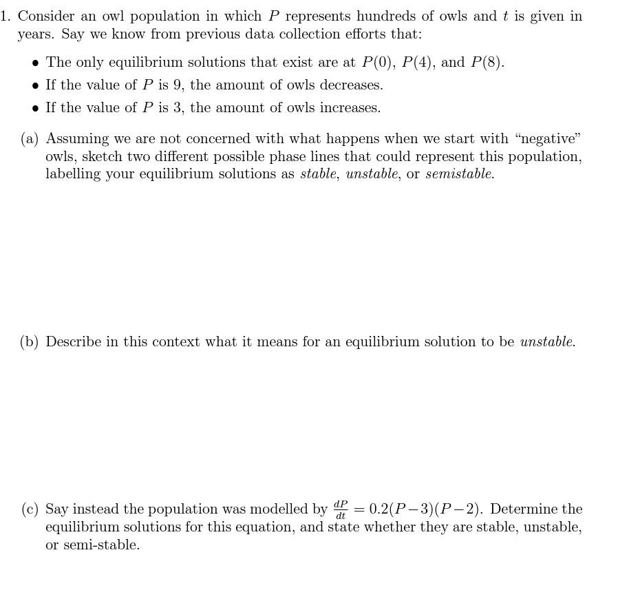 Solved Consider an owl population in which P represents | Chegg.com