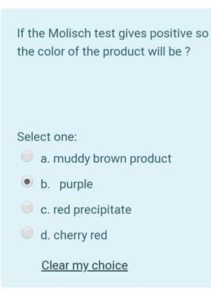 Solved If the Molisch test gives positive so the color of | Chegg.com