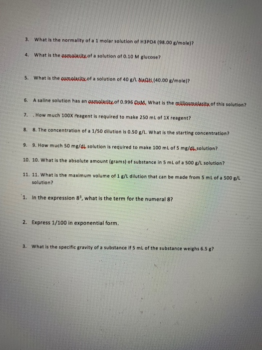 Solved 3. What is the normality of a 1 molar solution of | Chegg.com