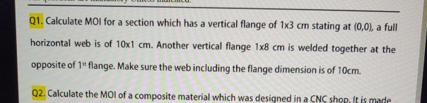 Solved Q1. Calculate MOI for a section which has a vertical | Chegg.com