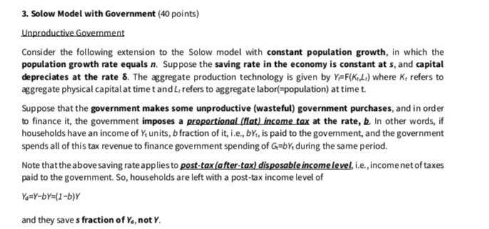 Solved 3. Solow Model with Government (40 points) | Chegg.com
