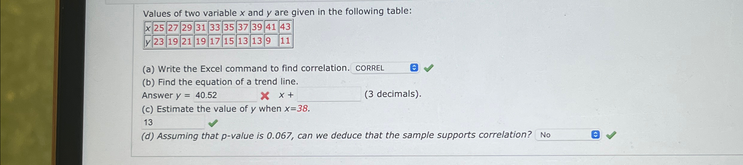 Solved Values of two variable x ﻿and y ﻿are given in the | Chegg.com