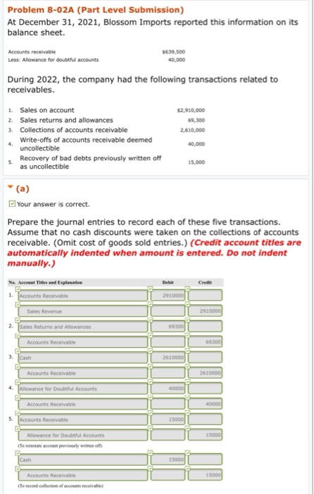 Solved Problem 8-02A (Part Level Submission) At December 31, | Chegg.com