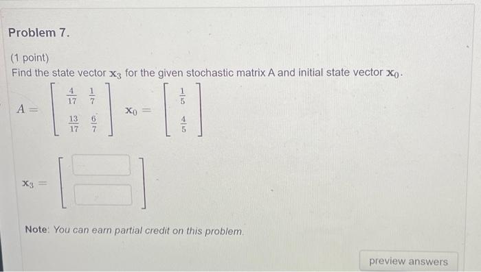 (1 point) Find the state vector x3 for the given | Chegg.com