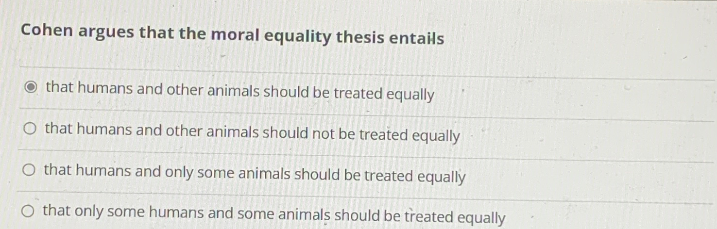 Solved Cohen argues that the moral equality thesis | Chegg.com