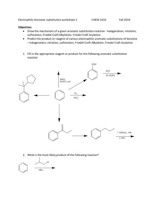 Solved Electrophilic Aromatic substitution worksheet 1 CHEM | Chegg.com