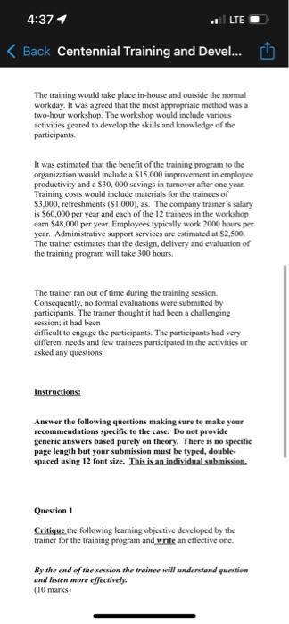 Solved Training and Development Case Study V2 Introduction | Chegg.com