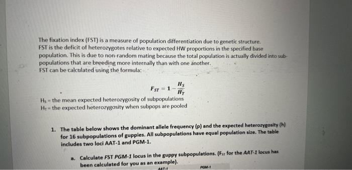 Solved The fixation index (FST) is a measure of population | Chegg.com