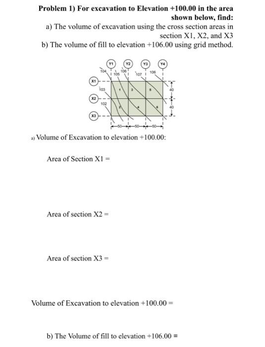 Solved Problem 1) For excavation to Elevation +100.00 in the | Chegg.com