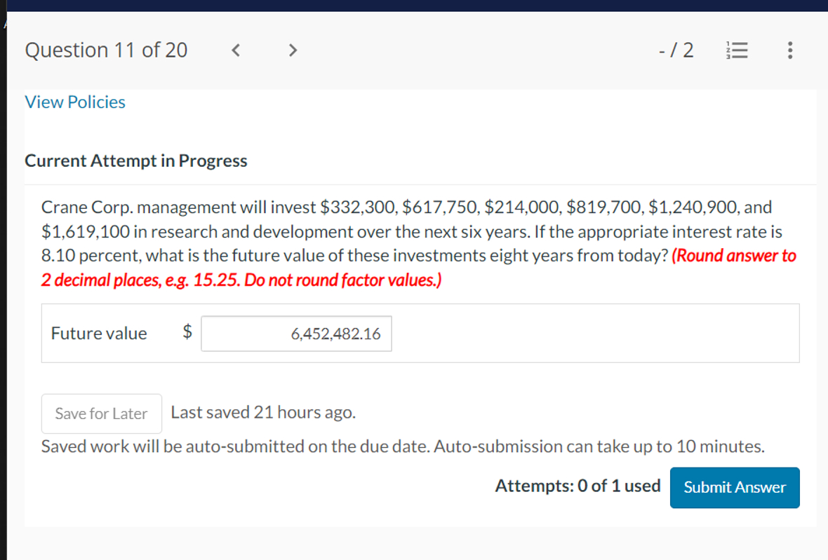 Solved Question 11 ﻿of 20View PoliciesCurrent Attempt in | Chegg.com