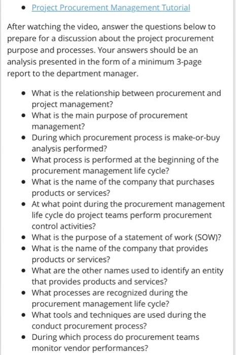 Solved • Project Procurement Management Tutorial After | Chegg.com
