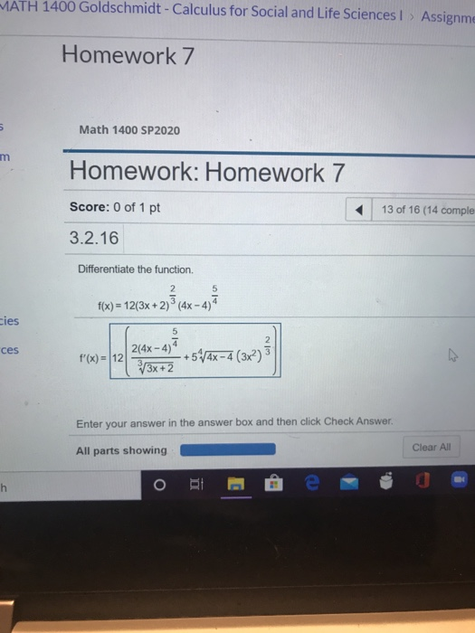 Solved MATH 1400 Goldschmidt - Calculus for Social and Life | Chegg.com
