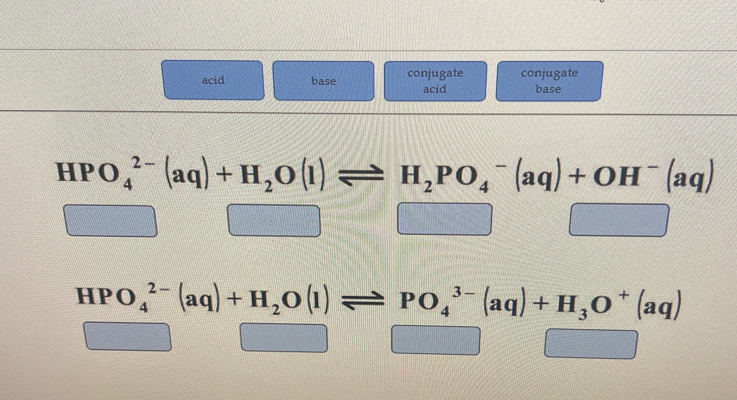 Solved HPO42-(aq)+H2O(I)⇌H2PO4-(aq)+OH-(aq)HPO42-(aq)+H2O(I) | Chegg.com