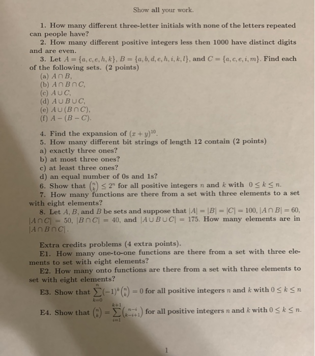 Solved Show all your work. 1. How many different | Chegg.com