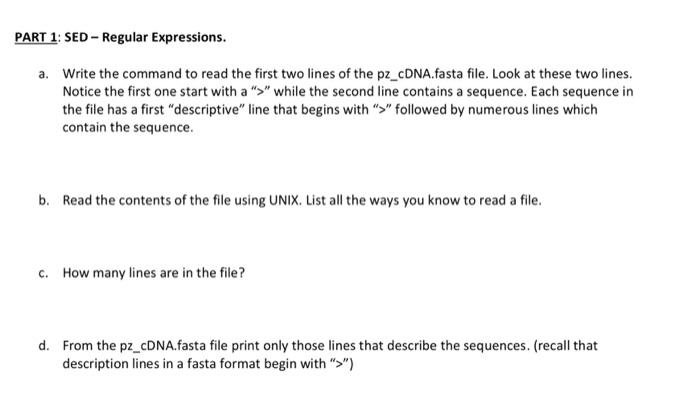 Solved PART 1: SED - Regular Expressions. a. Write the | Chegg.com
