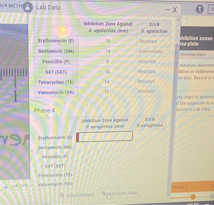 JER METHCA Lab Data -X S Inhibition Zone Against S. | Chegg.com