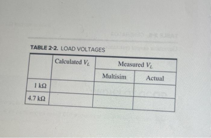 TABLE 2-2. LOAD VOLTAGES Calculated V₁ 1kQ2 4.7 ΚΩ | Chegg.com