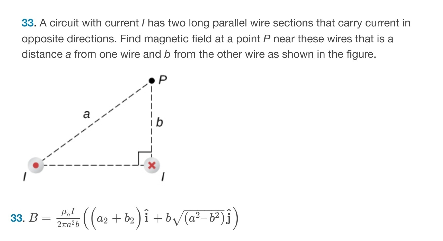 Solved A circuit with current / ﻿has two long parallel wire | Chegg.com