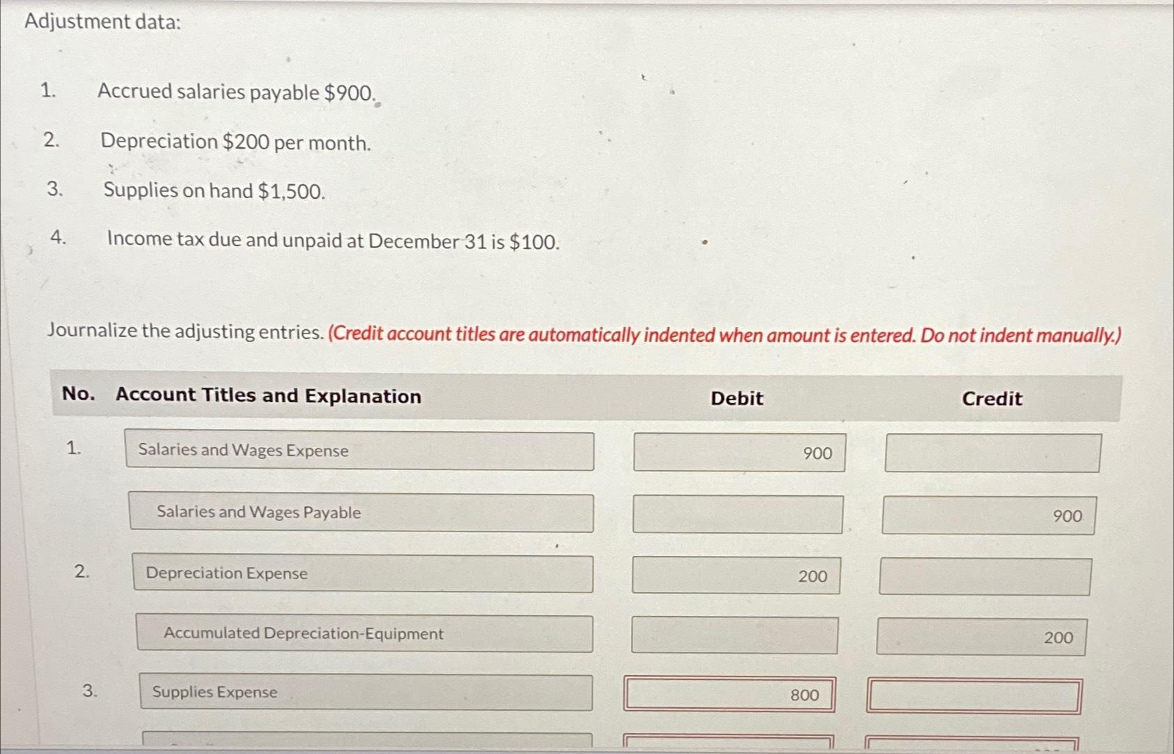 Solved Adjustment data:Accrued salaries payable | Chegg.com