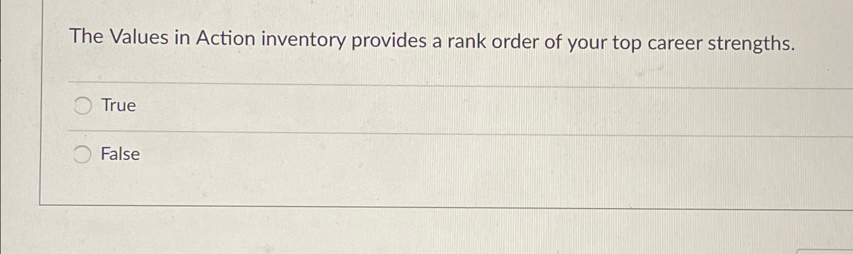 Solved The Values in Action inventory provides a rank order | Chegg.com