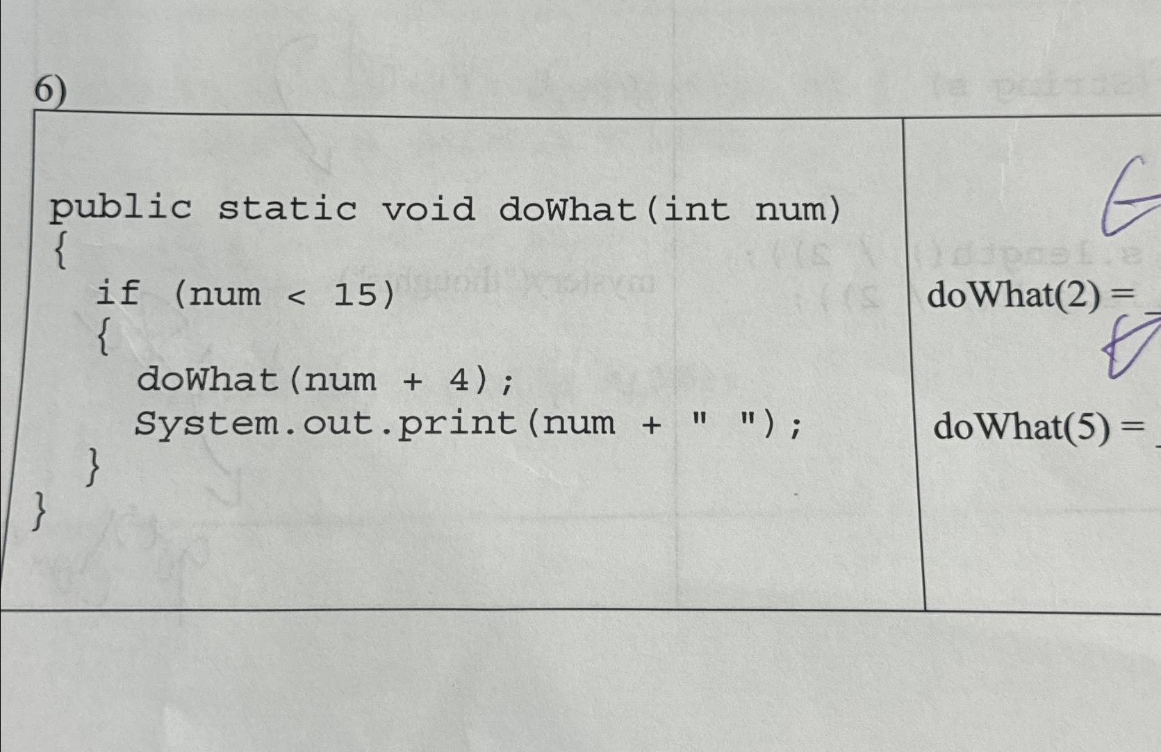 Solved public static void dowhat (int num) ﻿if (num