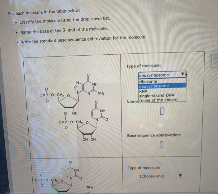 Solved For each molecule in the table below: Classify the | Chegg.com