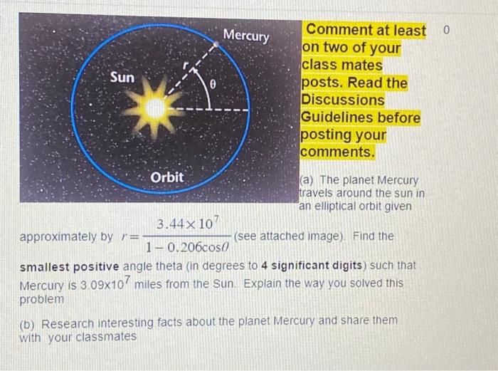 Solved (a) The planet Mercury travels around the sun in an | Chegg.com