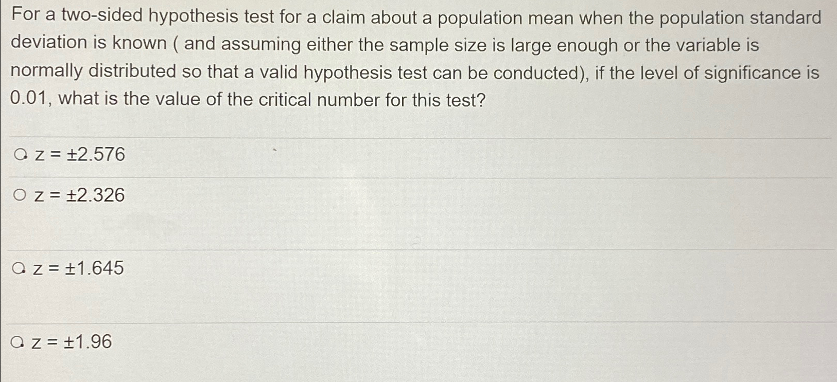 Solved For a two-sided hypothesis test for a claim about a | Chegg.com