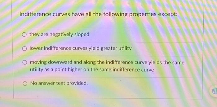Solved Indifference curves have all the following properties | Chegg.com