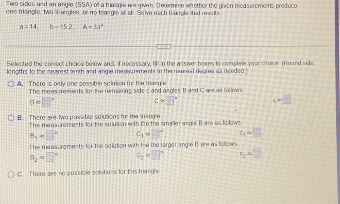 Solved Two sides and an angle (SSA) of a triangle are given | Chegg.com