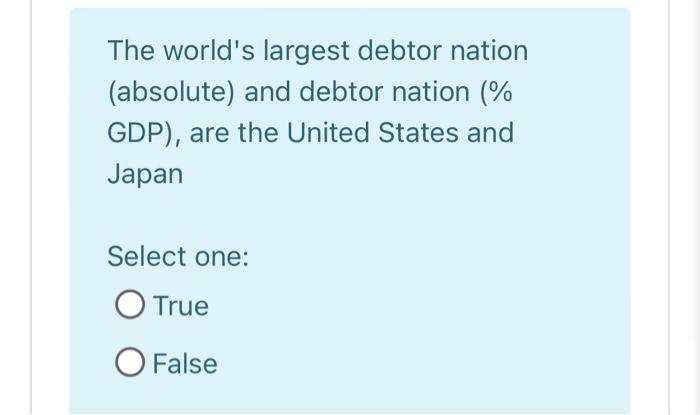 Solved The world's largest debtor nation (absolute) and | Chegg.com