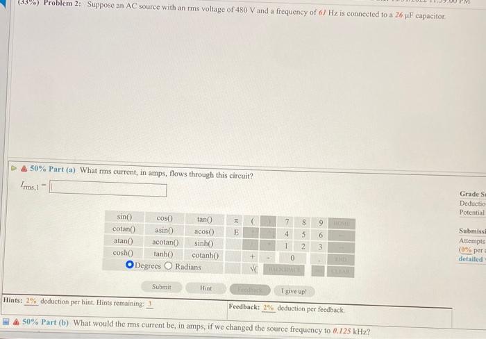 Solved A 50 Part A What Rms Current In Amps Flows