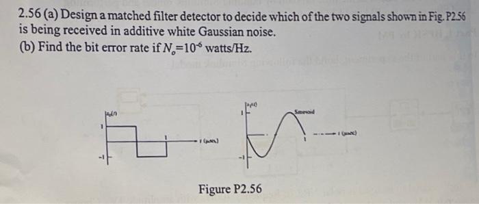 Solved 2.56(a) Design a matched filter detector to decide | Chegg.com