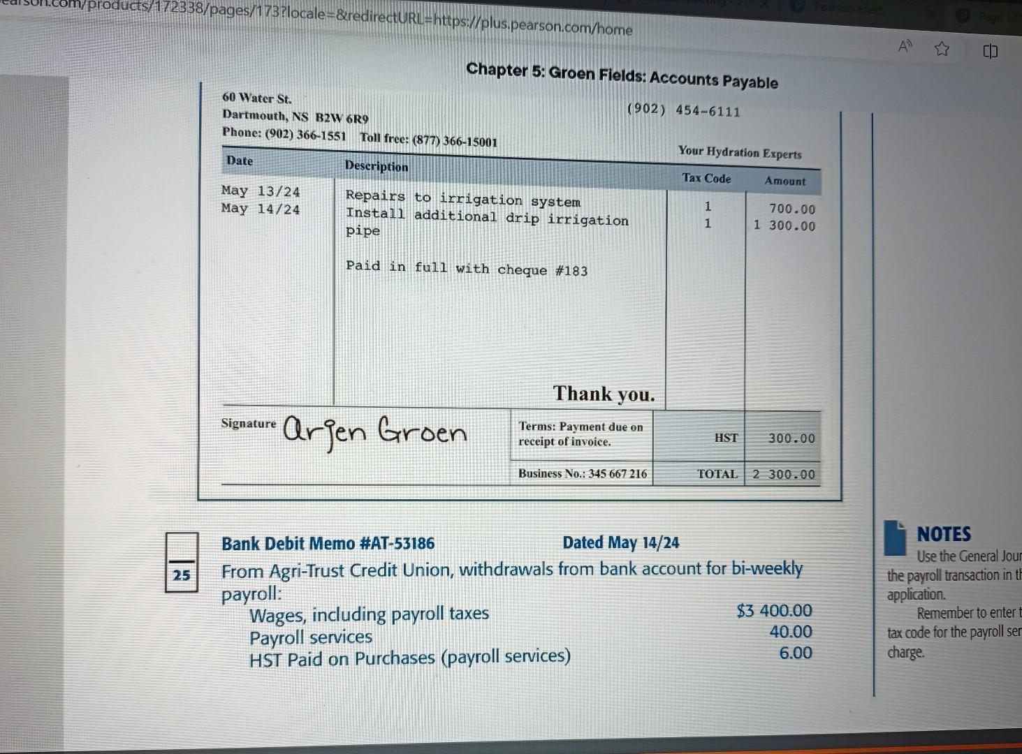 NOTES Remember to select Cheque as the payment method | Chegg.com