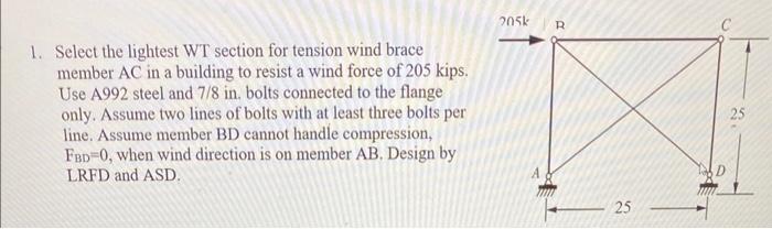 Solved 1. Select the lightest WT section for tension wind | Chegg.com