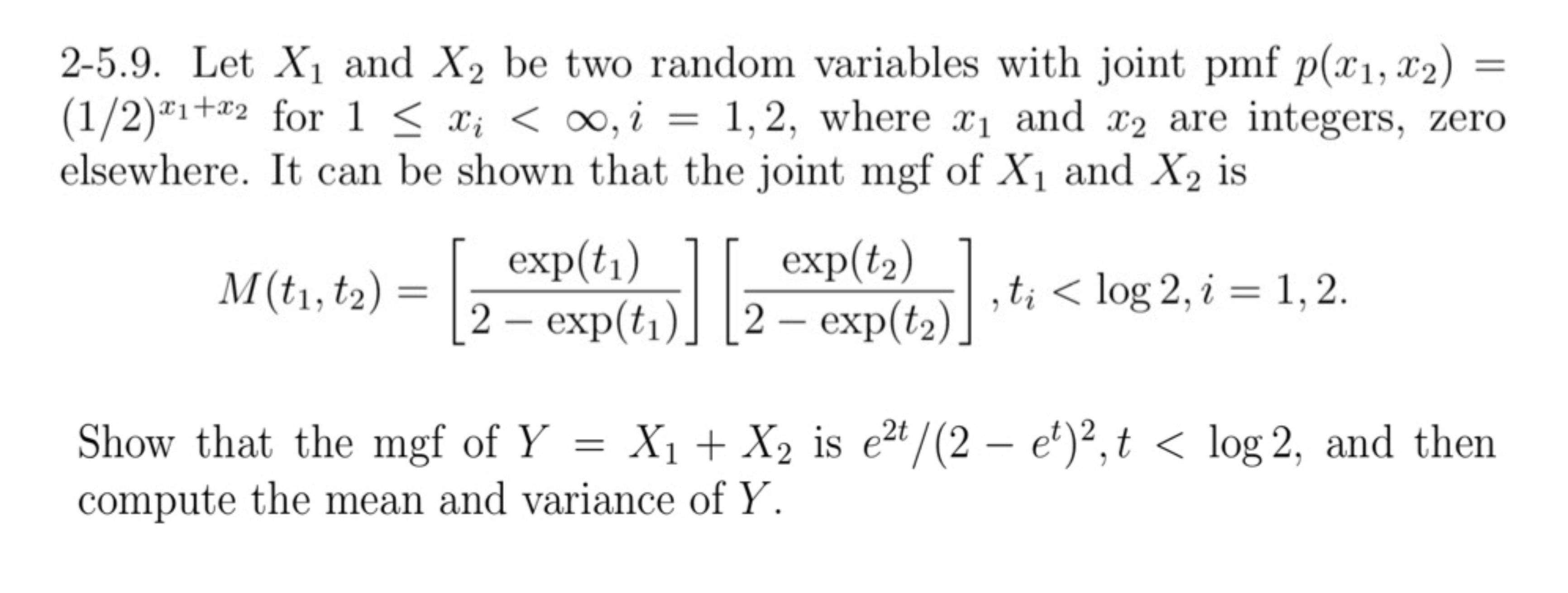 Solved 2-5.9. ﻿Let x1 ﻿and x2 ﻿be two random variables with | Chegg.com