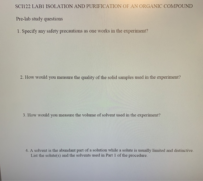 Solved SCI122 LABI ISOLATION AND PURIFICATION OF AN ORGANIC | Chegg.com