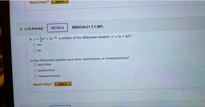Solved Is y=32ex+2e−2x a solution of the differential | Chegg.com