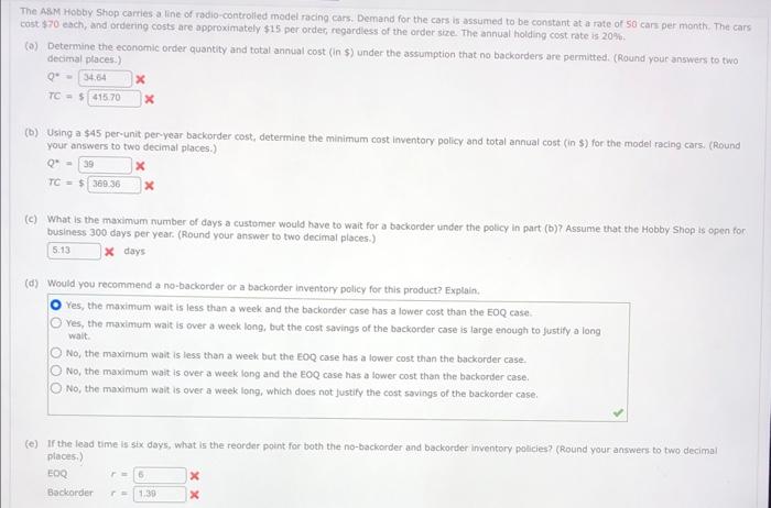 Solved (b) Using a $45 per-unit per-year backorder cost, | Chegg.com