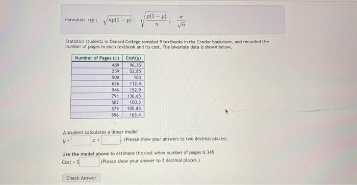 Solved Formulas: Tip np(1 - p); p(1-P) . TE Statistics | Chegg.com