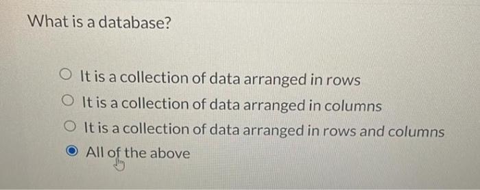 Solved What is a database? It is a collection of data | Chegg.com