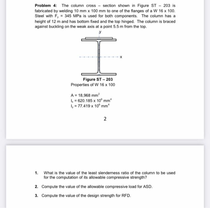 Solved Problem 4: The column cross - section shown in Figure | Chegg.com