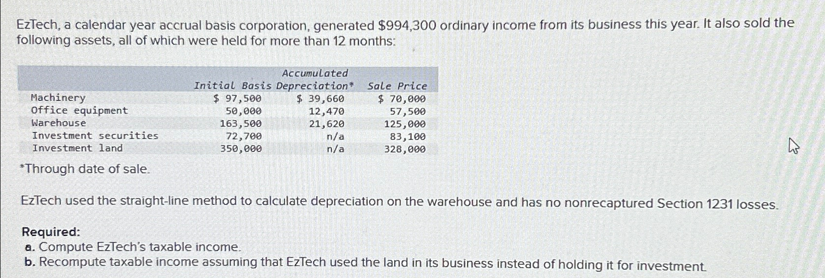 EzTech, a calendar year accrual basis corporation, | Chegg.com