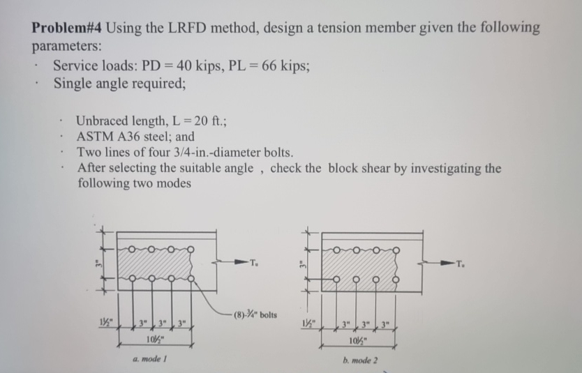 Solved Problem#4 ﻿Using the LRFD method, design a tension | Chegg.com