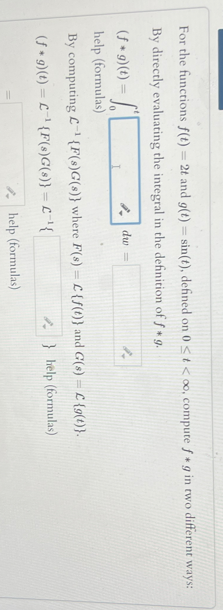 Solved For the functions f(t)=2t ﻿and g(t)=sin(t), ﻿defined | Chegg.com