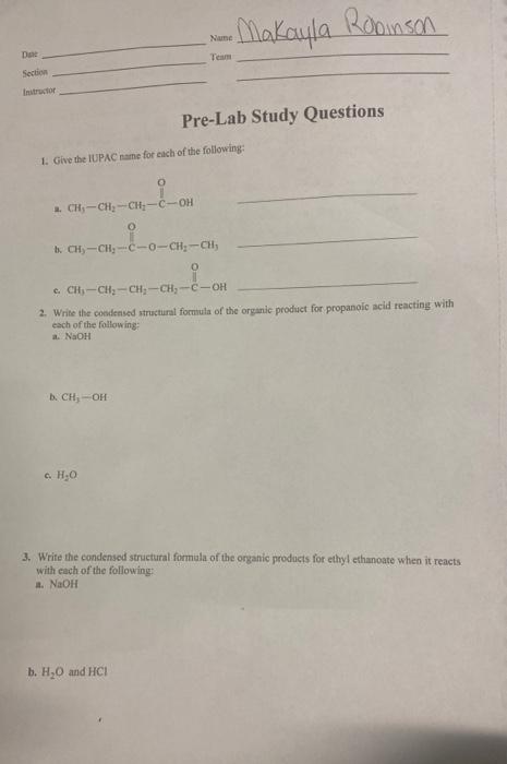 Solved Nune Robinson Makayla Team Section Instructor Pre-Lab | Chegg.com