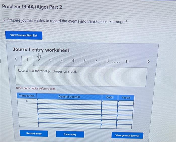 Solved Required information Problem 19.4A (Algo) Preparing | Chegg.com