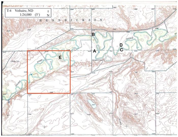 Solved 1. What lettered location on the map is a meander | Chegg.com